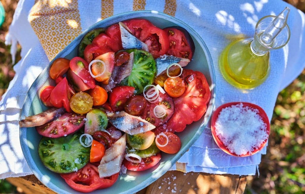 Mixed tomato salad with smoked sardines | appetite magazine